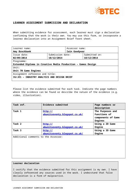 Docx Learner Assessment Submission Declaration Dokumentips