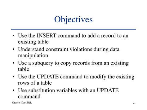 Ppt Chapter 5 Data Manipulation And Transaction Control Oracle 10 G Sql Powerpoint