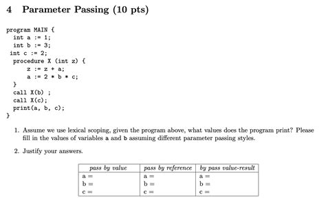 Solved Parameter Passing Pts Program MAIN Int A Chegg