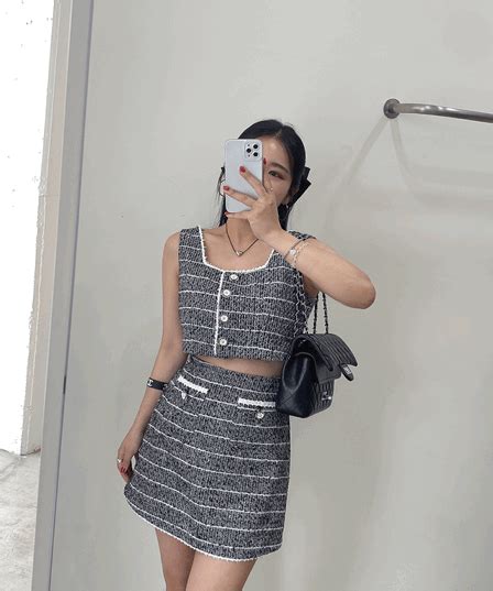 당일배송 코디할인 리리스 샤 트위드 스커트 투피스 세트 2col 에이블리