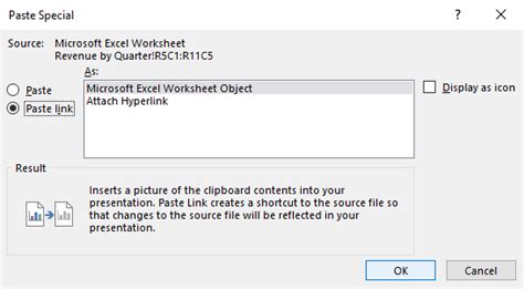 how to insert linked or unlinked excel worksheet data into powerpoint