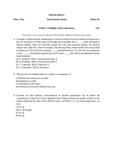 Electronic Properties Of Material Questions Pdf Semiconductors