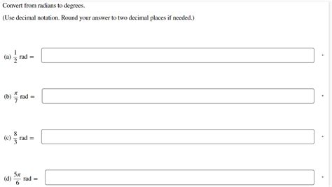 Solved Convert From Radians To Degrees Use Decimal Chegg