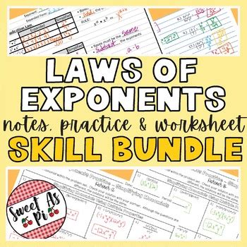 Laws Of Exponents Simplify Monomials Notes Practice Worksheet SKILL BUNDLE
