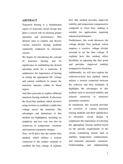 Exploring Transistor Biasing Methods Research Copy Copy 1 Pdf