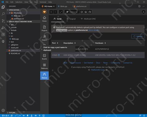 Platformio и Visual Studio Code для Arduinoesp32k210 Micropi