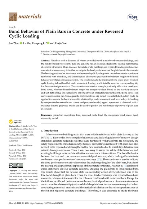 Pdf Bond Behavior Of Plain Bars In Concrete Under Reversed Cyclic Loading