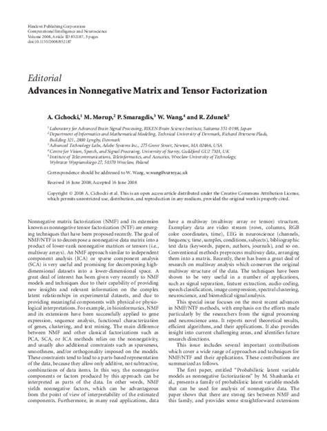 pdf advances in nonnegative matrix and tensor factorization