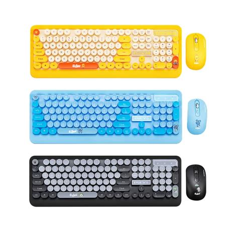 2 4ghz Wireless Keyboard Mouse Set Cute Retro Round Keycap Punk Keyboard Mice Combo For Pc