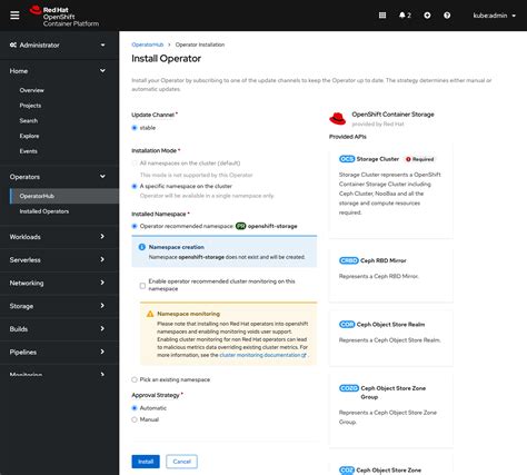 show me the way the operator installation screen in openshift 4 6