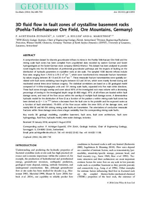 3d Fluid Flow In Fault Zones Of Crystalline Basement Rocks Poehla Tellerhaeuser Ore Field Ore