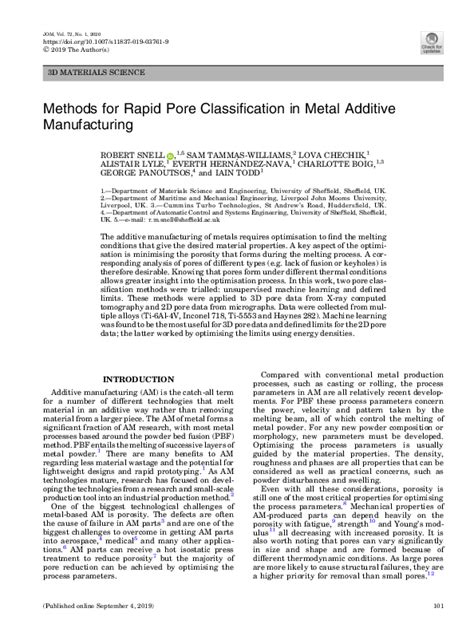 Pdf Methods For Rapid Pore Classification In Metal Additive