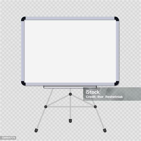 삼각대가 있는 화이트 보드 삼각대에 화이트보드 스탠드 프레젠테이션을 위한 빈 칠판입니다 투명한 배경에서 분리된 금속 화이트보드의 모형 현실적인 모형 벡터 모임에 대한 스톡