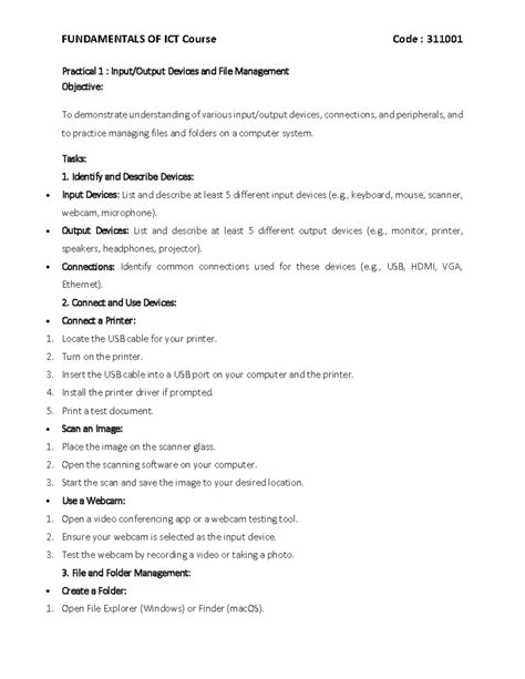 Ict Practical Document Inputoutput Devices And File Management Tasks