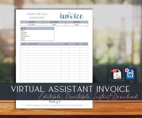 Virtual Assistant Invoice Template Client Billing Time Tracking Freelance And Contractor