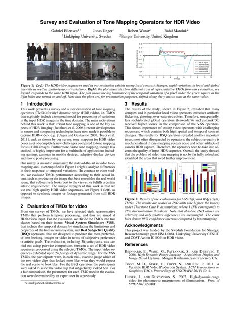 Pdf Survey And Evaluation Of Tone Mapping Operators For Hdr Video