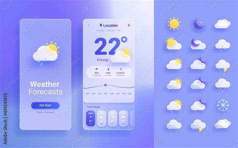 Mobile Weather App Interface Design Stock Vector Adobe Stock