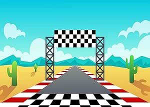 Loccor 7x5ft Fabric Finish Line Race Track Backdrop Cartoon