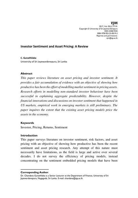 Pdf Investor Sentiment And Asset Pricing A Review