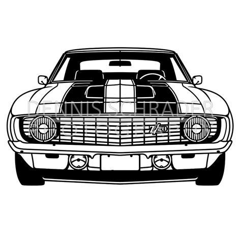Chevrolet Camaro Z28 1969 Front Digital Download Car Illustration Svg