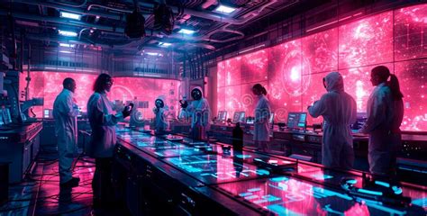 Futuristic Control Room With Engineers Monitoring Global Systems Stock Image Image Of Analysis