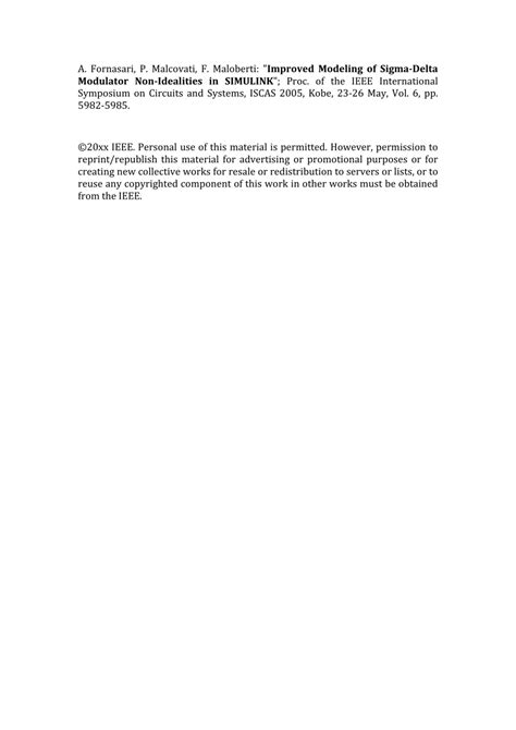 PDF Improved Modeling Of Sigma Delta Modulator Non Idealities In Simulink