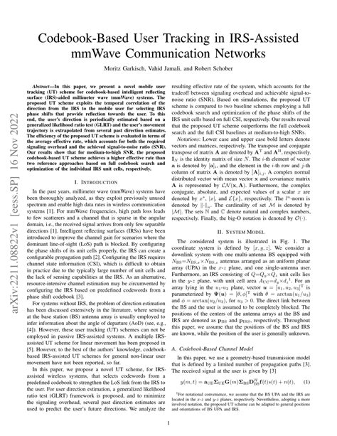 Pdf Codebook Based User Tracking In Irs Assisted Mmwave Communication