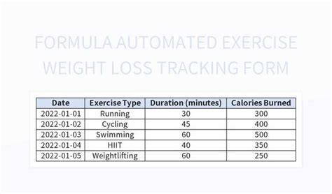 Formula Automated Exercise Weight Loss Tracking Form Excel Template Free Download Pikbest