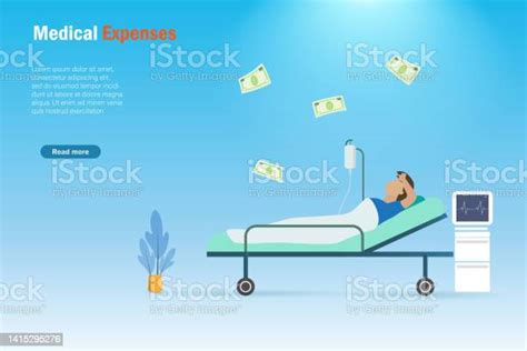 날으는 돈으로 병원 침대에있는 환자 의료 비용에 대한 걱정을 느낍니다 건강 보험 및 의료를위한 재정 투자 계획에 대한 아이디어 침대에 대한 스톡 벡터 아트 및 기타 이미지