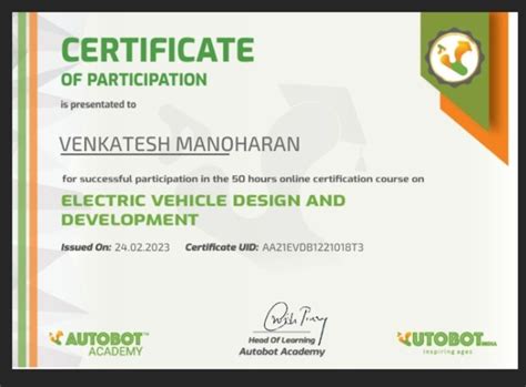 Completed One More Ev Course In My Learning Curve Venkatesh Manoharan