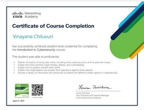 Vinayana Chiluvuri On Linkedin Cisconetworkingacademy Certificate