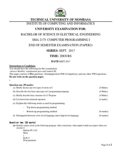 19 Sma 2175 Computer Programming 1 Exam Paper Ii1 Pdf Computer