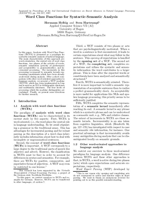Pdf Word Class Functions For Syntactic Semantic Analysis