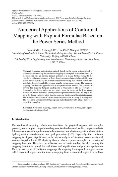 PDF Numerical Applications Of Conformal Mapping With Explicit Formulae Based On The Power