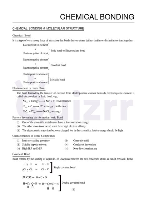 04 Chemical Bonding Formula Sheets Quizrr Download Free Pdf Molecular Orbital Ionic Bonding