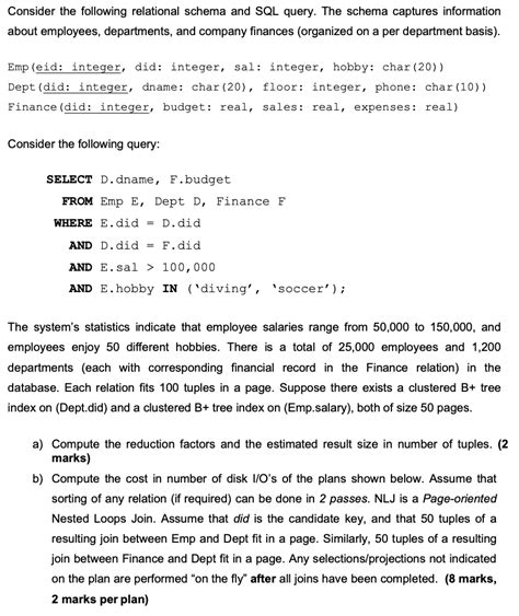 consider the following relational schema and sql