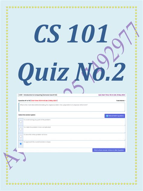 Cs 101 Quiz 2 23 May 2024 Ayesha Pdf