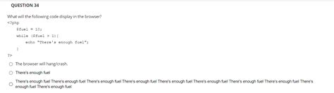 solved question 34 what will the following code display in