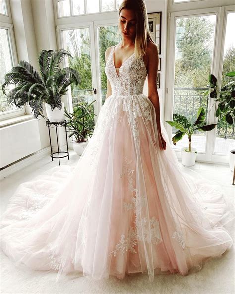 Blush Pink Lace Wedding Dress