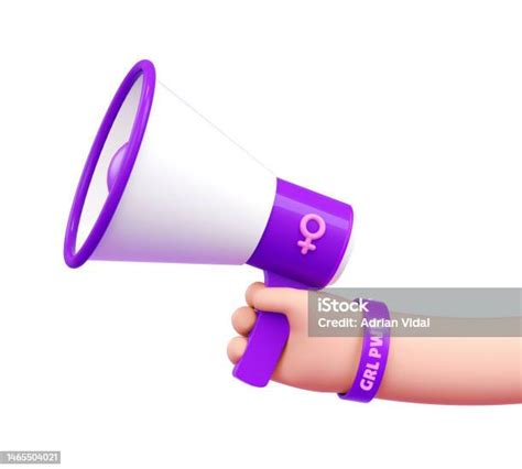 세계 여성의 날과 3d 삽화의 페미니스트 활동을 위한 확성기를 가진 백인 여성의 고립된 손 3월 8일 독립 권한 부여 및 여성 권리 활동을 위한 활동 3차원 형태에 대한
