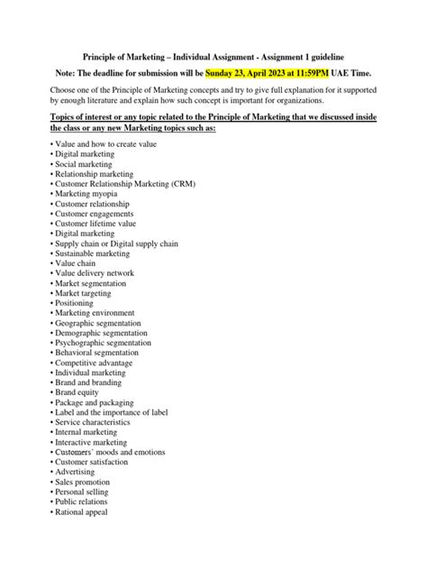 Principle Of Marketing Assignment 1 Guidlines Individual Assignment Pdf Marketing