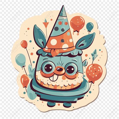 卡通小生物在剪貼畫上有一頂生日帽 向量卡通生日eps圖案素材免費下載，可愛卡通圖片，尺寸4267 × 4267px Lovepik