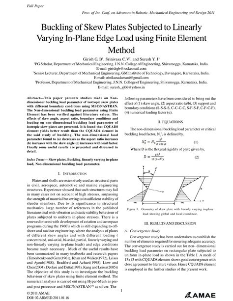 Pdf Buckling Of Skew Plates Subjected To Linearly Varying In Plane Edge Load Using Finite