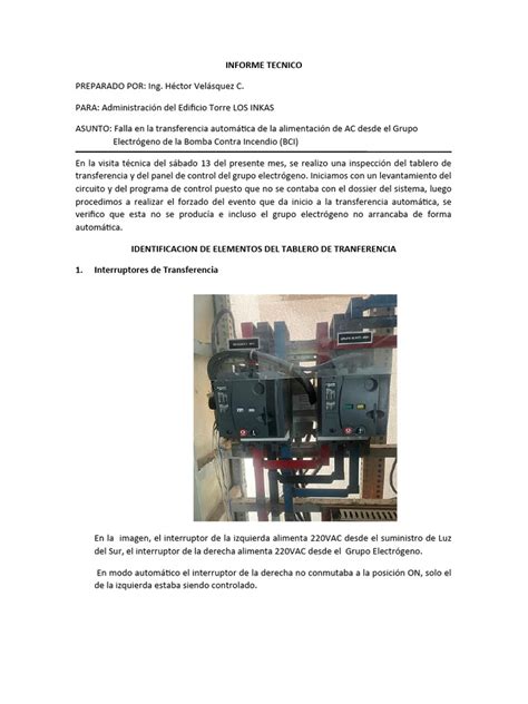 Informe Técnico Falla En Transferencia Ac Pdf Cambiar Energia