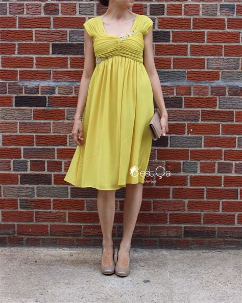 Ashley Yellow Empire Waist Cocktail Dress Cest Ça New York