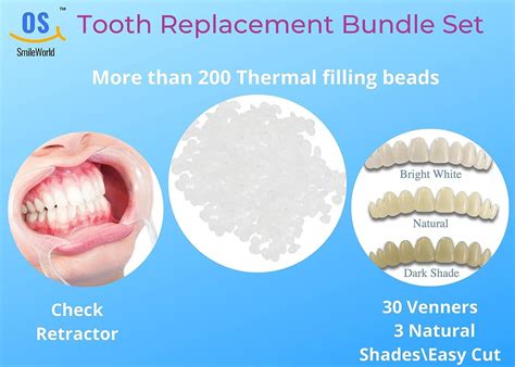 Temporary Tooth Replacement Kit Bundle Set 30 Fake Teeth In 3 Shades
