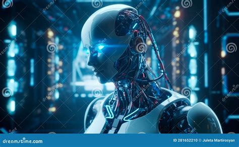 Artificial Intelligence, a Humanoid Cyber Human with a Neural Network Thinks. AI Concept of Big ...