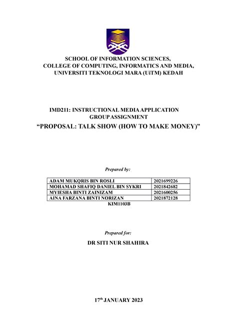 group assignment imd211 complete school of information sciences