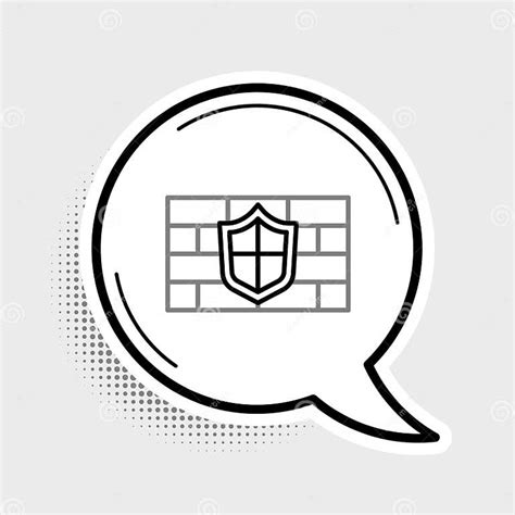 Line Shield With Cyber Security Brick Wall Icon Isolated On Grey