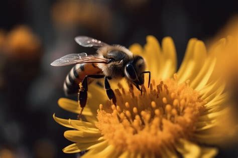 Premium Ai Image Natures Harmony Closeup Of A Bee Collecting Nectar